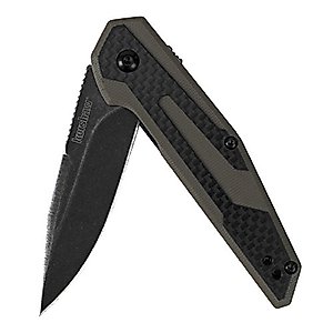Kershaw Fraxion Tan and Black BlackWash Pocket Knife, 2.75” Stainless Steel Blade with Manual Opening, G10 Handle with Deep-Carry Reversible Pocketclip, Small Folding Knife