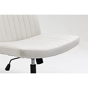 pouseayar Desk Chair No Wheels, Armless Morden Style Office Chair Adjustable Handle with PU Leather and Soft Backrest for Home, Living Room, Office, Reading Room - White