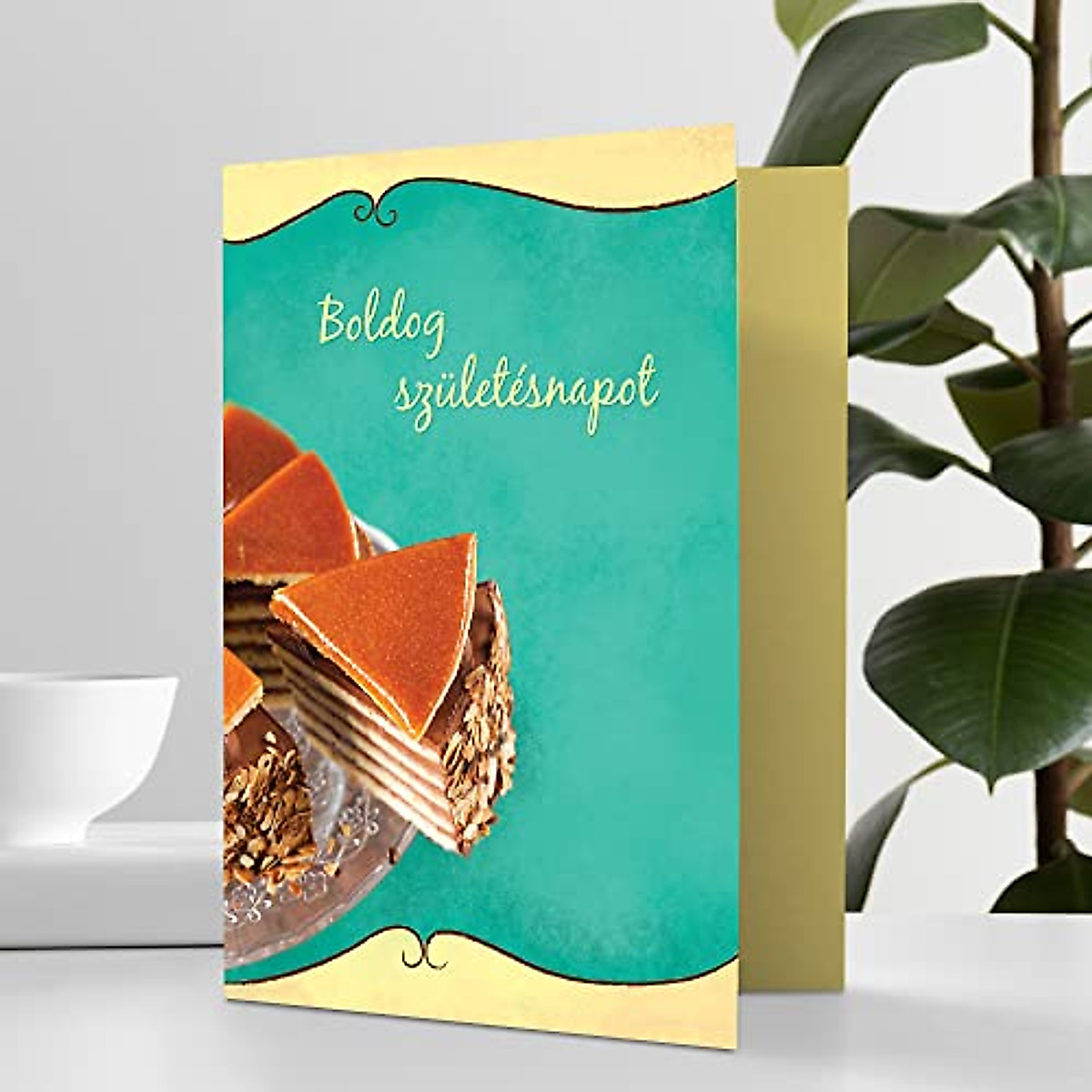 Designer Greetings Hungarian Language Happy Birthday Cards, “Boldog születésnapot” Dobos Torte Design (6 Cards with Envelopes / 6 kártya borítékokkal)