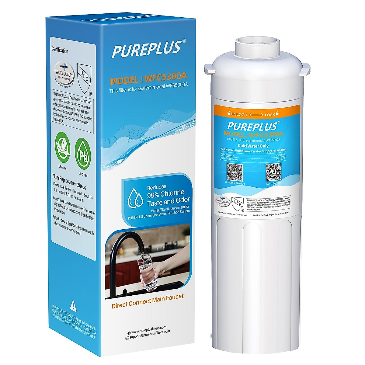PUREPLUS WFC5300A Under Sink Water Filter, 22000 Gallons, 99.99% Chlorine Reduction, NSF/ANSI Certified, Replacement for WFS5300A Under Counter Water Filtration System