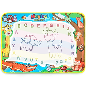 Obuby Water Drawing Mat Kids Doodle Mats Coloring Writing Board No Mess Toy for Kid Toddler Animal Educational Painting Pad Toys for Age 3 4 5 6 7 8 9 10 11 12 Girls Boys Toddlers Gift 40 x 28 Inches