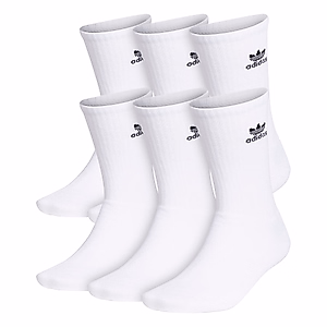 adidas Originals Trefoil (6-Pair) Crew Sock, White, Large