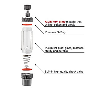 Clscea CO2 Bubble Counter with Check Valve for CO2 Generator Regulator Planted Aquarium Aluminum Alloy Silver