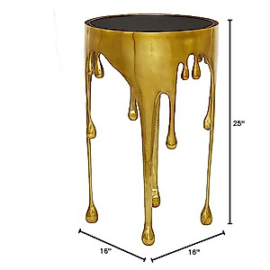 Deco 79 Aluminum Drip Accent Table with Melting Designed Legs and Shaded Glass Top, 16" x 16" x 25", Gold