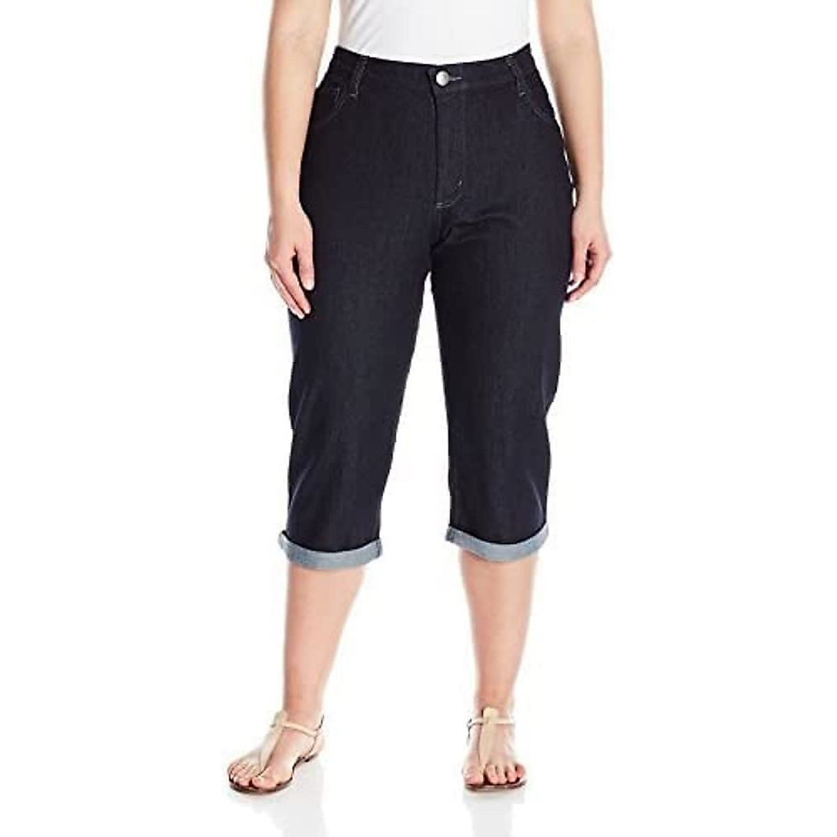 Riders by Lee Indigo Women's Plus Size Comfort Waist Cuff Capri, Rinse, 22 W