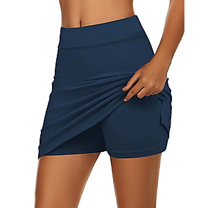 Ekouaer Womens Golf Skirts Lightweight Tennis Skirt Pleated Workout Skort Athletic Running Skirt Sportswear with Two Layer Blue Grey