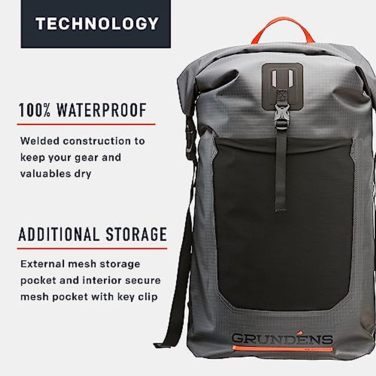 Grundéns Bootlegger Roll Top Backpack | Waterproof, 30L, Anchor