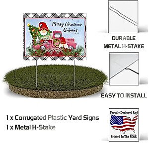 Lawn Yard Signs Merry Christmas Gnomes Red Truck Corrugated Plastic Lawn Sign Quotes Xmas Winter Holiday for Garage Sales Rent Open House Construction 12"x18"