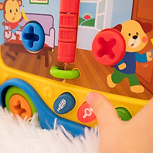 Musical Tool Truck Baby Toys, Educational Toddler Tool Set w/Hammer, Saw, Screwdriver - Interactive Preschool Learning Toys w/ 3 Play Modes, Light Up Button & Music, Montessori Baby 18 Month Old Toys