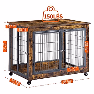 FULUWT Dog Crate Furniture, Indoor Dog Kennel Furniture for Dogs, Dog Crate with Double Doors, Decorative Pet House for Small/Medium/Large Dogs. (Rustic Brown, 38.58'' L x 25.2'' W x 27.17'' H)