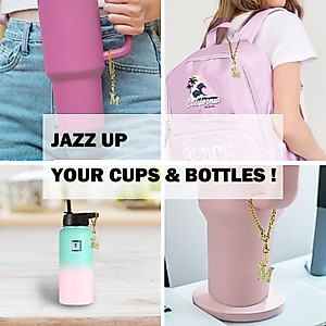 LUHOHI Cup Charms for Stanley Handle- Crown Letter Charms Accessories for Stanley Handle 40 Oz Tumblers Gold Initial Keychain Water Bottle Cup with Diamond Glitter Jewelry Personalized Decorations C