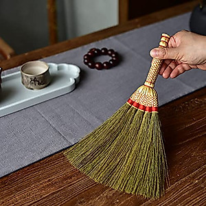 MXY Handmade Broom Soft Mini with Solid Wood Handle Retro Nature No Static Electricity Sweeping Broom Sofa, Car, Corner and More About 13 Inches Length
