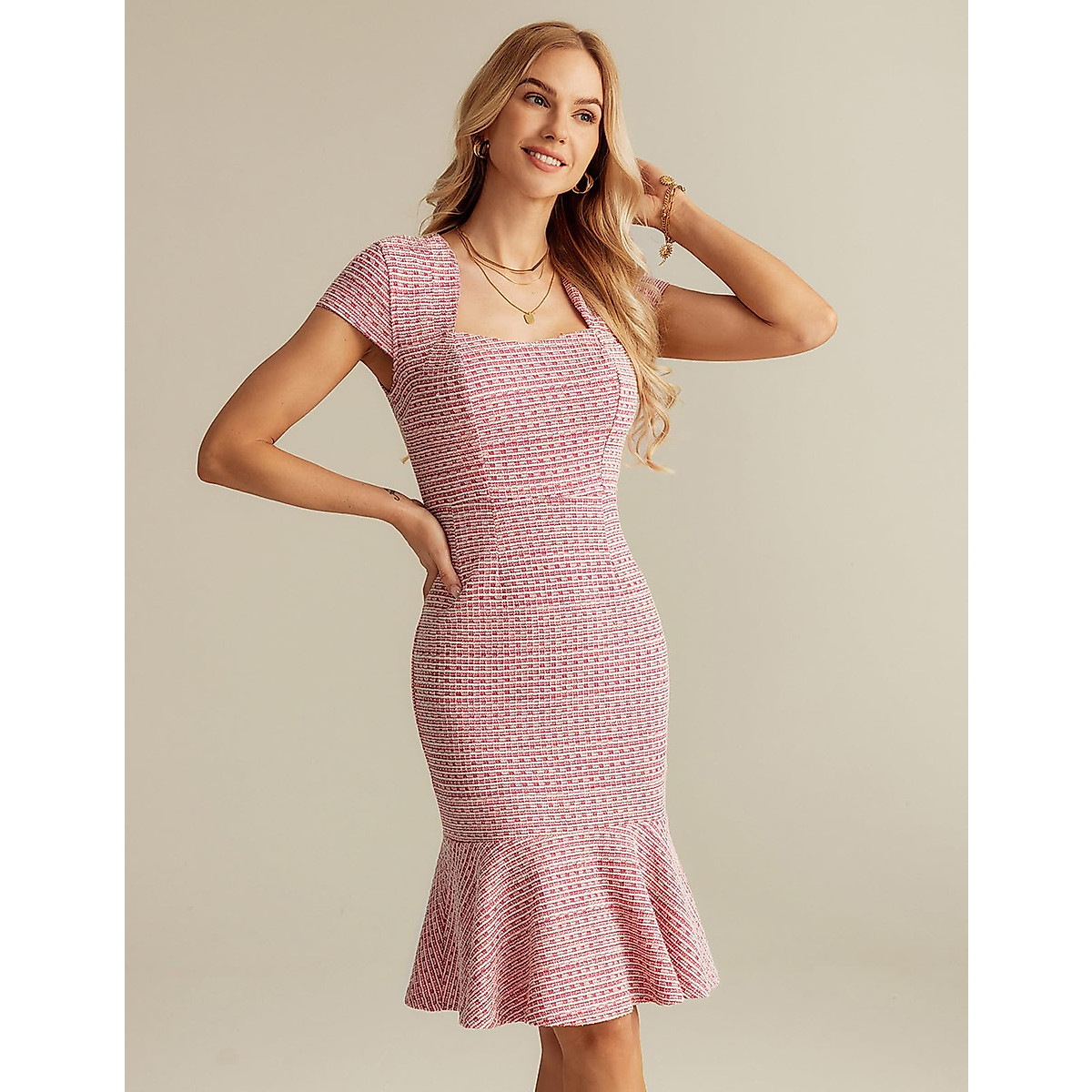 GRACE KARIN Bridesmaid Fishtail Bodycon Midi Dress for Wedding Womens Cocktail Dress Rose