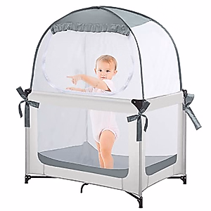 L RUNNZER Baby Pack N Play Tent, Baby Crib Safety Tent to Keep Baby from Climbing Out, Baby Crib Canopy for Pack N Play, Mini Cribs & Playpens, Pop Up Design & See-Through Mesh