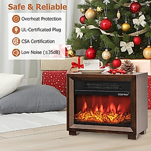 COSTWAY 13 Inch Small Electric Fireplace Heater, Mini Wooden Fireplaces Stove w/Vivid Flame Effect, Overheat Protection, 750W Portable Tabletop Fireplace for Indoor Use, Living Room, Bedroom, Brow