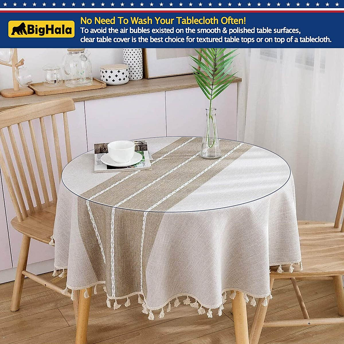 Clear Plastic Round Table Protector - 60" Wipeable PVC Tablecloth for Dining Table Top Cover