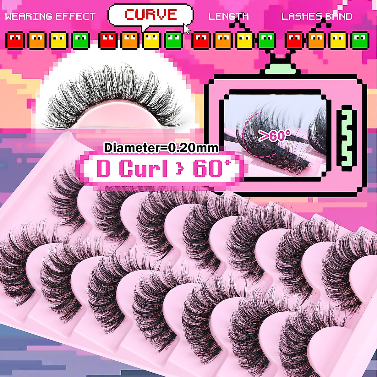 Goddvenus Fluffy Mink False Eyelashes, 7 Pairs D Curve Wispy Cat Eye, Soft Faux Mink Lashes with Clear Band, Reusable False Eyelashes for Daily Beauty