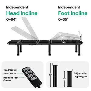 SunsGrove Twin XL Adjustable Bed Frame with Head and Foot Incline, Electric Bed Frame Base, Adjustable Leg Heights, Wired Remote