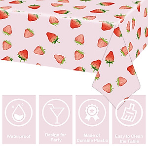 HTONTB 3PCS Strawberry Party Tablecloth,Strawberry Birthday Decorations 54X108INCH Disposable Plastic Rectangle Table Cover for Kids Girls Sweet Party Berry,Birthday Baby Shower Decoration