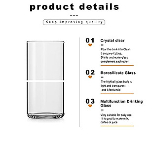 LUXU Drinking Glasses 19 oz, Thin Highball Glasses Set of 4,Clear Tall Glass Cups For Water, Juice, Beer, Drinks, and Cocktails and Mixed Drinks