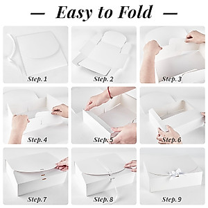 Kucoele 15 PCS Gift Boxes with Lids, 10.6 x 7.8 x 3.1 Inch Bridesmaid Proposal Box with Ribbon, White Kraft Paper Present Packaging Boxes for Wedding, Birthday, Christmas, Party and Bride Shower