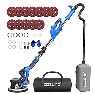 Drywall Sander with Vacuum Dust Collection, AZZUNO 7 Variable Speed 8.5A 750W Sander Tool, LED Light, Extendable Handle, 12pcs Sanding Discs