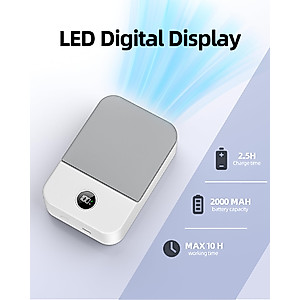 ASNUG Portable Neck Fan, 2000mAh Waist Clip Fan, USB Rechargeable Personal Fan with Lanyard, 3 Speed Adjustable, LED Display, Wearable Body Belt Fan for Kids Girls Women Men Outdoor Travel