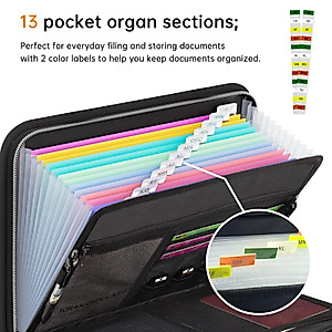 Tamfile Fireproof Accordion File Organizer with Handle, 13 Pocket Transparent Expanding File Folder with Zipper & Labels, File Folder with Multi-Pockets Paper Organizer Folder for Letter A4 Files