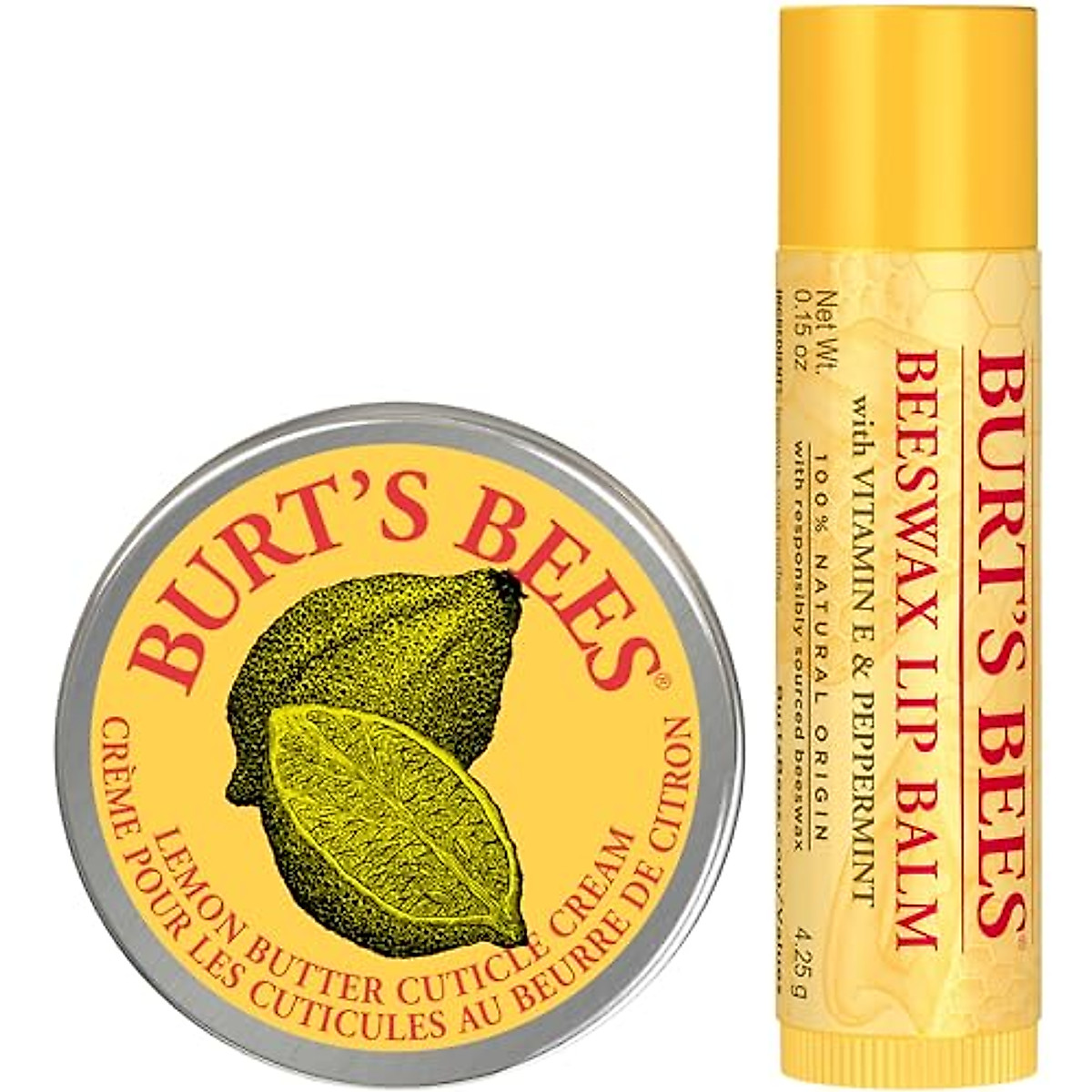 Burt's Bees Stocking Stuffers, Spring Surprise Set, Original Beeswax Lip Balm and Lemon Butter Cuticle Cream, Natural Origin Lip Moisturizer With Responsibly Sourced Beeswax Christmas Gifts, 2 Count