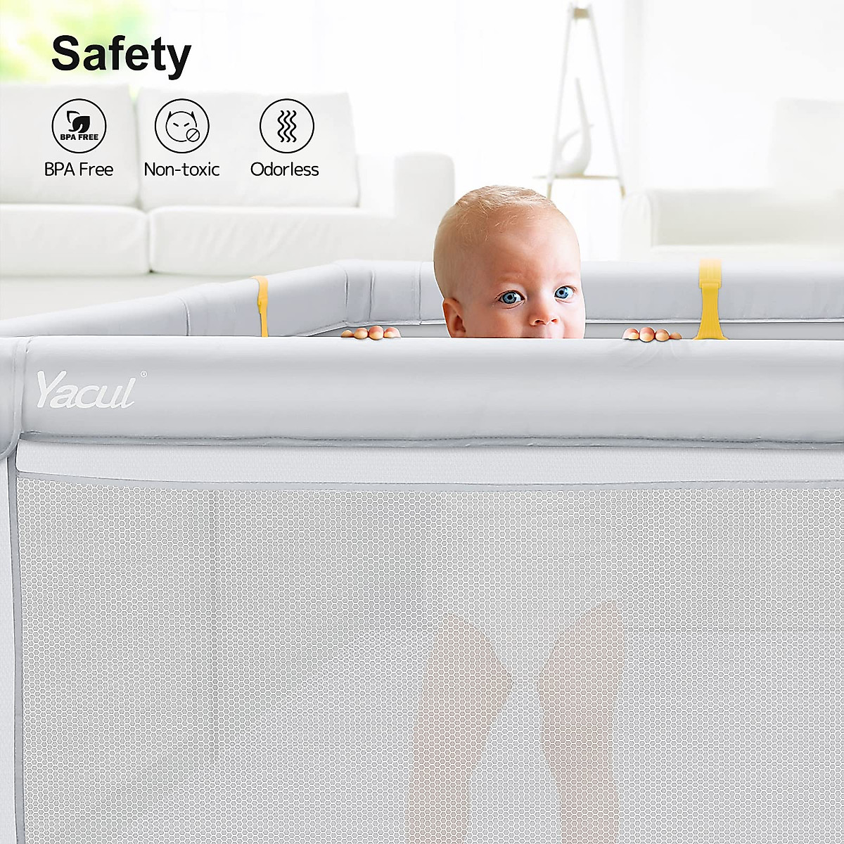 Baby Playpen, 71"x59" Play Pens for Babies and Toddlers, Extra Large Infants Playpen Gate Kids Safety Play Yard (Light Gray)