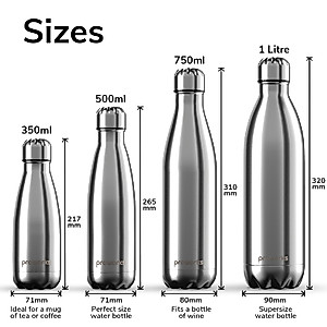 Proworks Stainless Steel Sports Water Bottle | Double Insulated Vacuum Flask for 12 Hours Hot & 24 Hours Cold Drinks - Great for Home, Work, Gym & Travel - BPA Free – Metallic Silver - 1L