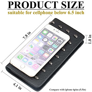 Women's Wallet Large PU Leather Clutch Purse Punk Studded Skull Ladies Wallet Credit Card Holder Organizer Wristlet (Skull)