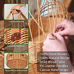 Hap Tim Wicker Picnic Basket Set for 4 with Mini Folding Wine Picnic Table & Large Insulated Cooler Bag & Cutlery Service Kits for 4 Person, Couples Gifts, Wedding Gifts (Y2209-4-CM)