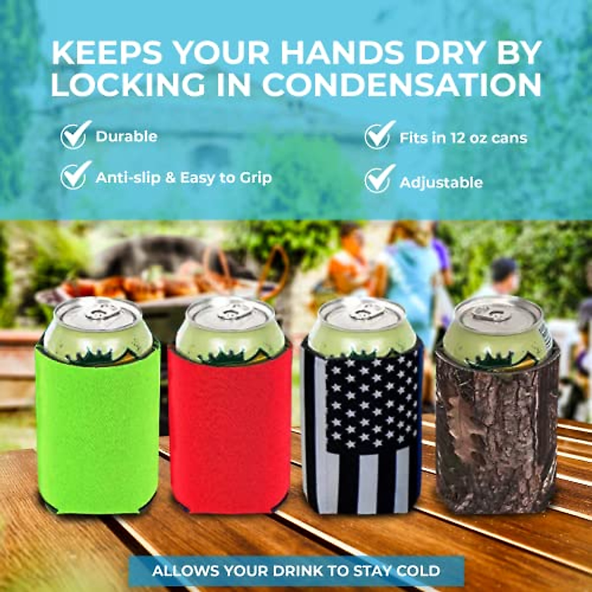 QualityPerfection Can Cooler Sleeve (6 Pack) 12 Oz Neoprene Collapsible Cooler Can, Insulated Can Holder, 4mm Thick Beer &Soda Can Cover, Police Cooler Can Covers(Tie - Dye Mix)