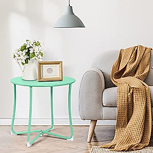 Amagabeli Metal Patio Side Table 18” x 18” Heavy Duty Weather Resistant Anti-Rust Outdoor End Table Small Steel Round Coffee Table Porch Table Snack Table for Balcony Garden Yard Lawn, Mint Green