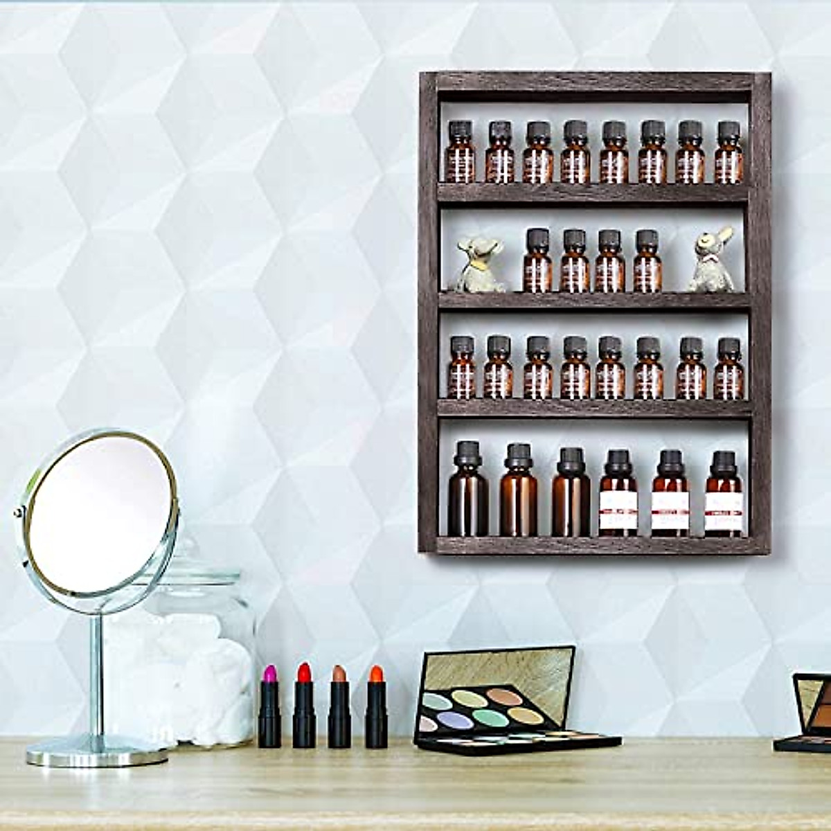 OYEAL Wall Mount Essential Oil Storage Organizers 4 Tier Nail Polish Rack Holder Wood Floating Shelves for Bottles Storage and Display Shelf
