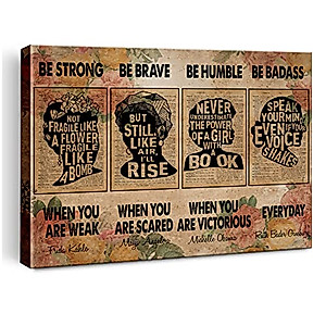 Retro Feminist Print Canvas Wall Art Home Decor Be Strong Not Fragile Like a Flower Painting 12x15 Canvas Poster Framed Ready to Women Gift
