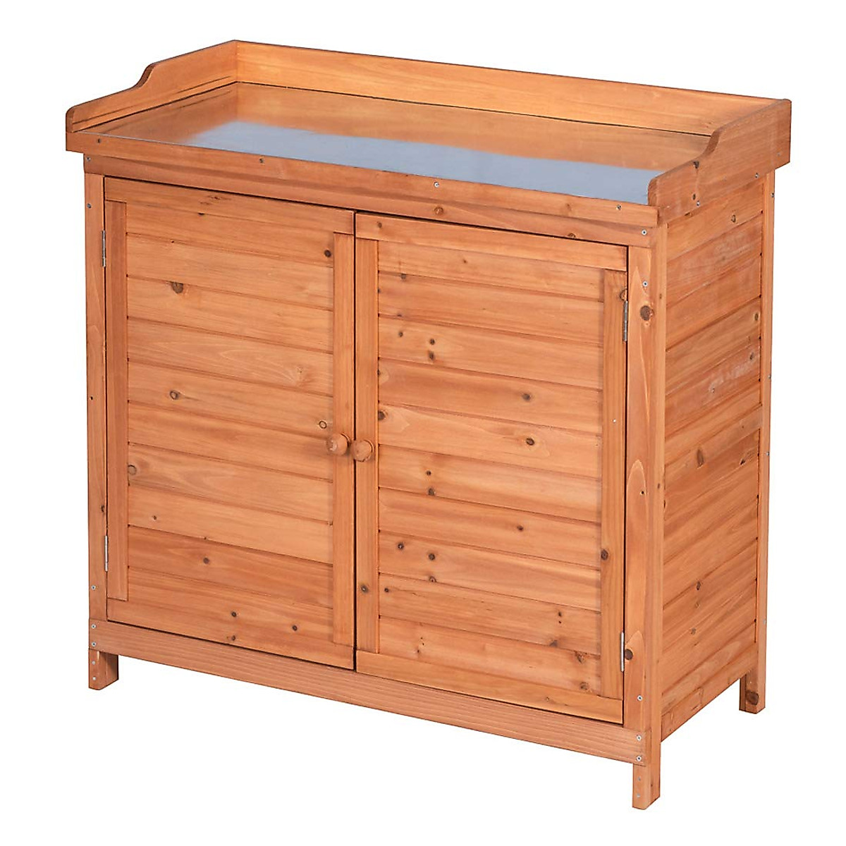 Outdoor Garden Patio Wooden Storage Cabinet Furniture Waterproof Tool Shed with Potting Benches Outdoor Work Station Table (Natural)