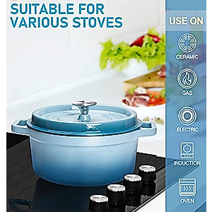 MICHELANGELO 4 Qt Dutch Oven Cast Iron, Enameled Cast Iron Dutch Oven with Lid, Enamel Dutch Oven Pot, 4 Quart Dutch Oven for Bread Baking, Enameled Dutch Oven Set with Silicone Mats, Blue