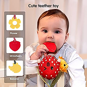 TUMAMA Baby Toys for 3 6 9 12 Months,Hanging Fruit Rattles Avocado,Banana,Orange and Strawberry,Stroller Mobile Toys,Plush Soft Rattles for Boys,Girls Christmas Gifts,4 Pack