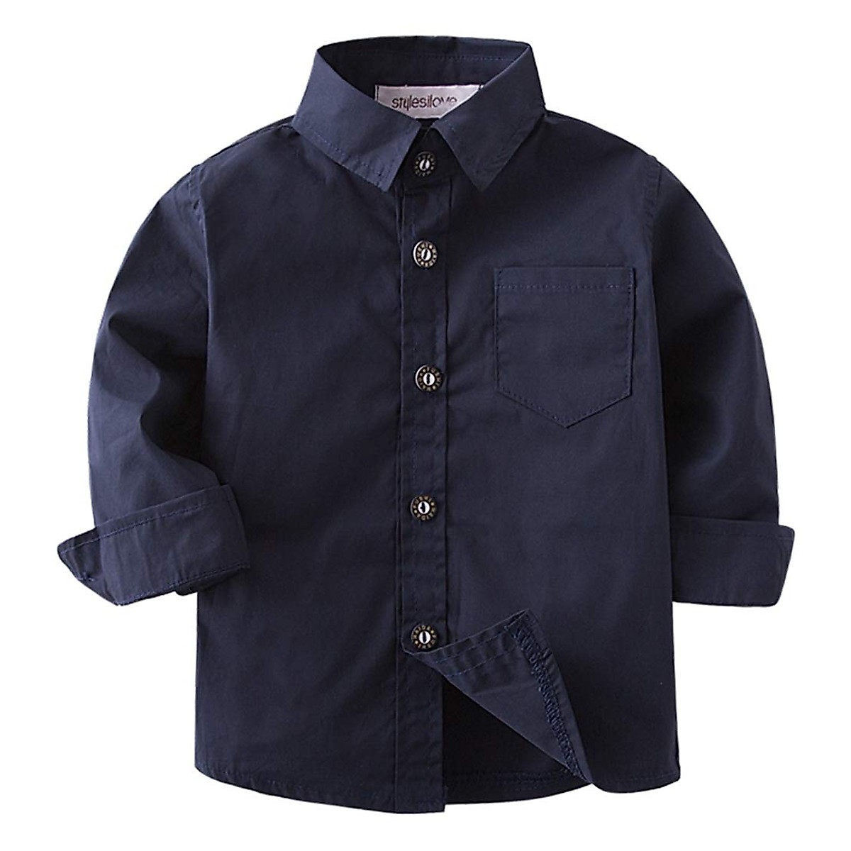 stylesilove Toddler Little Boy Long Sleeve Cotton Button Down Shirt for Casual, Formal Event and Special Occasions (Navy Blue, 2T)