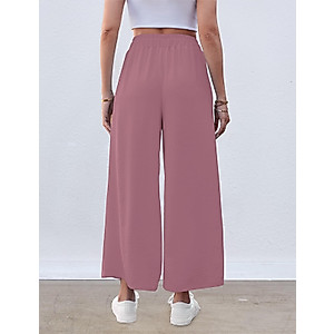 ZJCT Wide Leg Palazzo Pants for Women Summer Beach Pants Flowy Loose Casual Lounge Pajama Yoga Pants with Pockets DarkPink XL