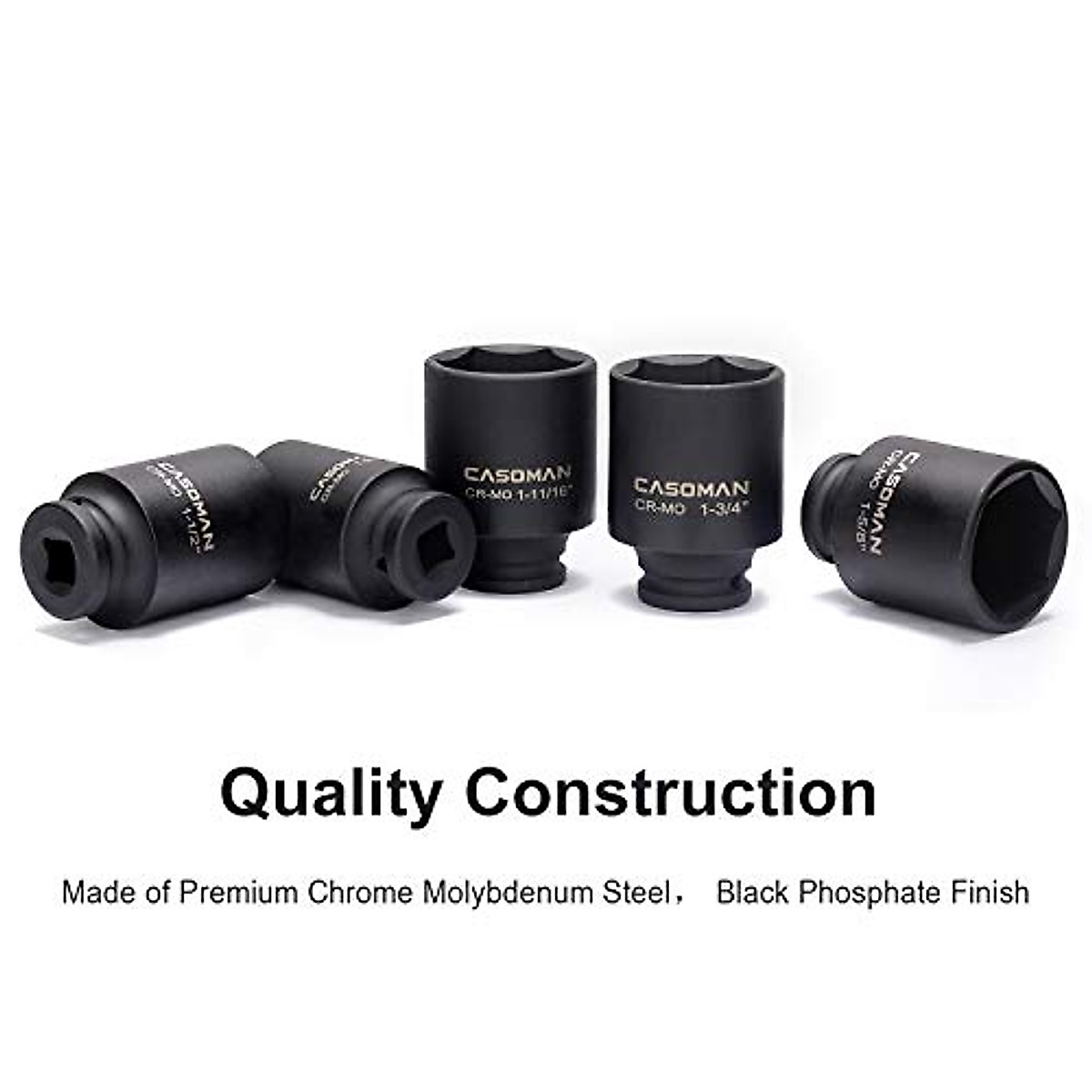 CASOMAN 1/2-Inch Drive Deep Spindle Axle Nut Impact Socket Set, Inch, Cr-Mo, 6-Point, 1-3/8-Inch - 1-3/4-Inch, 7 Piece Axle Socket Set