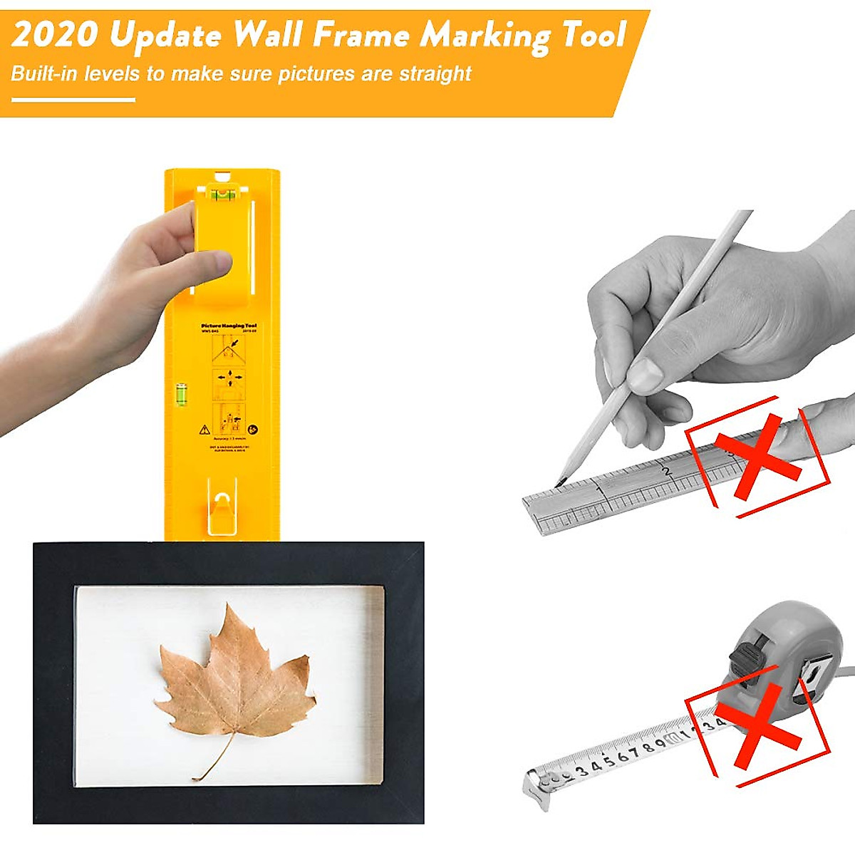 Picture Hanging Tool with Level Easy Frame Picture Hanger Wall Hanging Kit (Yellow Hanging Tool)