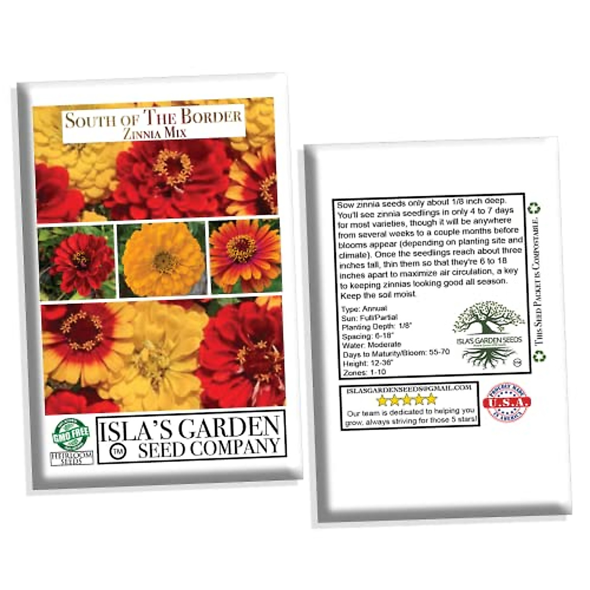 "South of The Border Mix" Zinnia Seeds for Planting, 200+ Flower Seeds Per Packet, (Isla's Garden Seeds), Non GMO & Heirloom Seeds, Botanical Name: Zinnia elegans, Great Home Garden Gift
