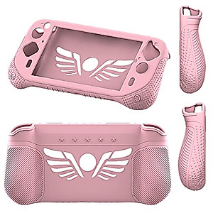 Silicone Cover Case for Logitech G Cloud Gaming Handheld, Protective Skin Sleeve for Logitech G Cloud Gaming Console Screen Film Protector Accessories (Pink Case and Sreen Film)