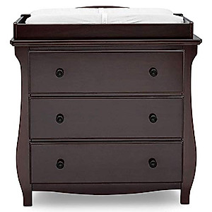 Delta Children Lancaster 3 Drawer Dresser with Changing Top, Dark Chocolate and Contoured Changing Pad, White