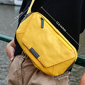 Hunterson Sling Bag for men and women, trendy crossbody bag to travel or as festival bag, multifunctional and spacious, water resistant bag, yellow