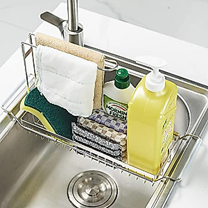 HOOOKIMM Kitchen Sink Sponge Caddy Stainless Steel, Kitchen Sink Organizers for Sponges and Towels, Sponge Caddy for Kitchen Sink, Sink Storage Rack Holder, Rustproof, and Non-Slip.