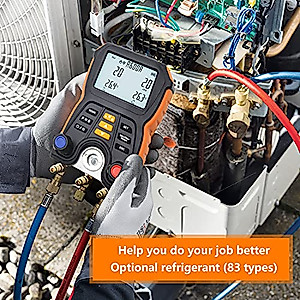 Digital Manifold Gauge Set, Vacuum Pressure Temperature Leakage Tester for Air Conditioning Systems and Heat Pumps, HT-750